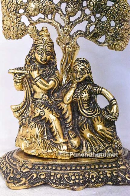 Radha Krishna Sitting Under Tree Showpiece - Panchdhatu
